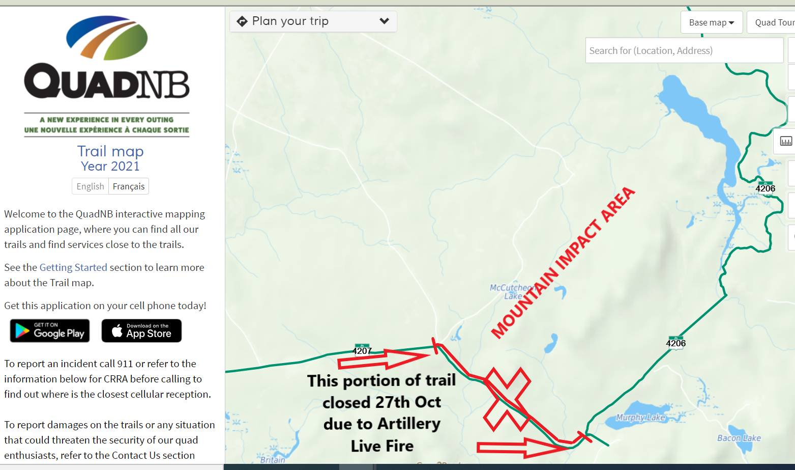 Trail closure - Military training - Quad NB
